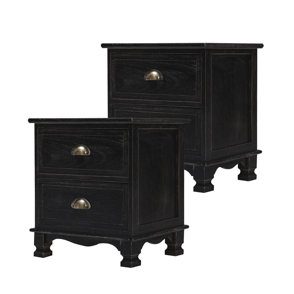 2X Bedside Table 2 Drawer Vintage Side Table Storage Cabinet Bedroom L ...